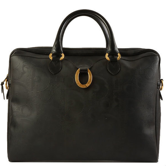 Dior | Bags | Dior Logo Pattern Oval Logo Plate Top Handle Bag Black ...